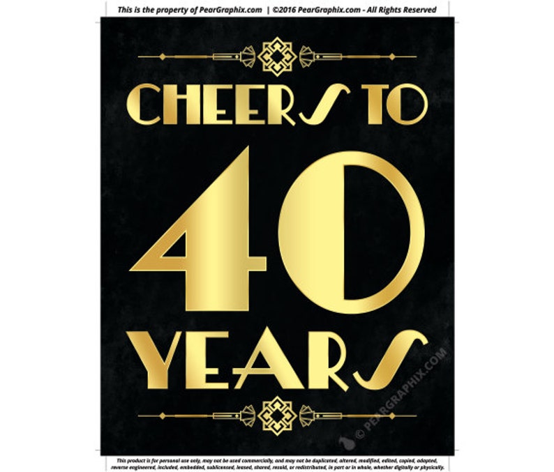 Cheers To 40 Years Printable Sign 40th Birthday Party Decor Etsy