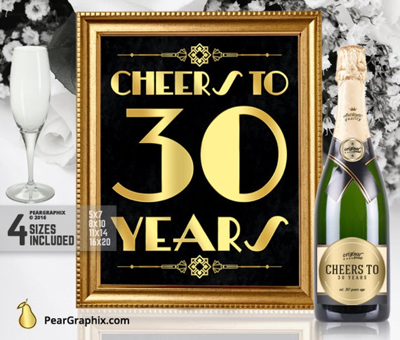Cheers To 30 Years Printable Sign 30th Birthday Party Decor Etsy