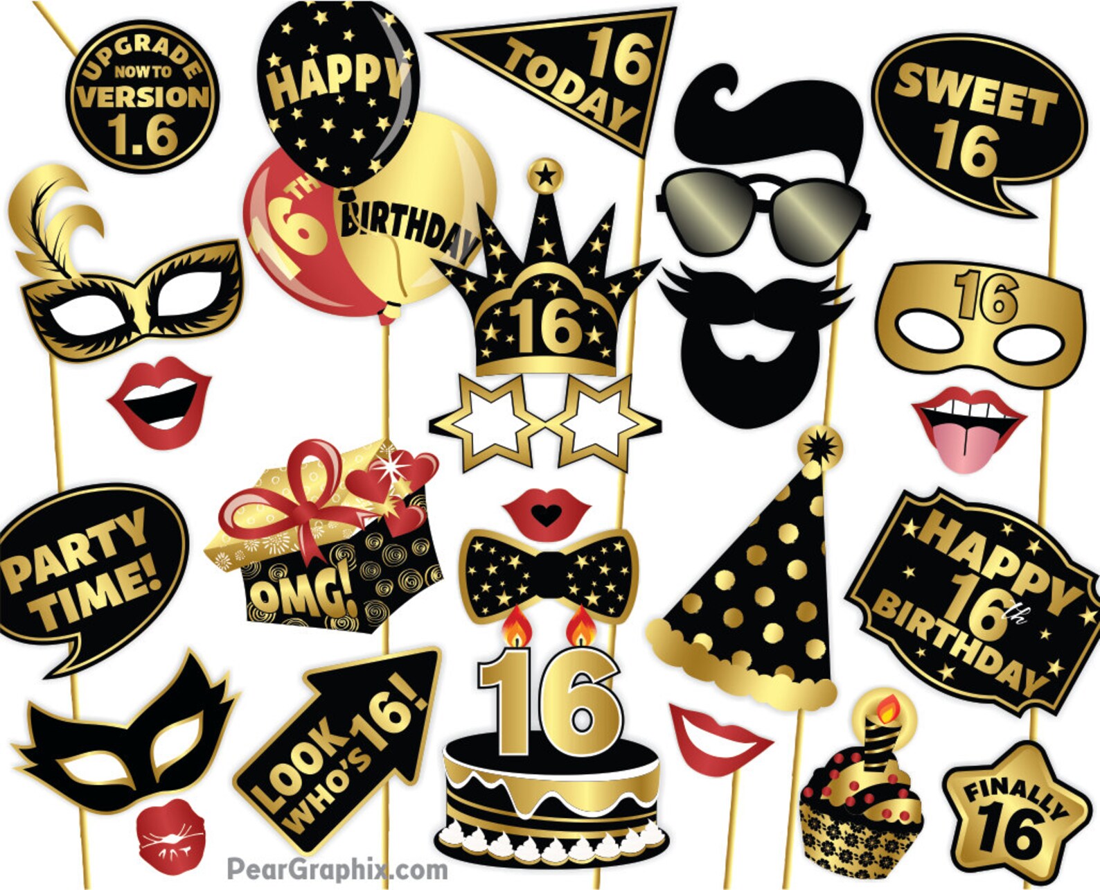sweet-16-photo-booth-props-16th-birthday-decorations-sweet-etsy