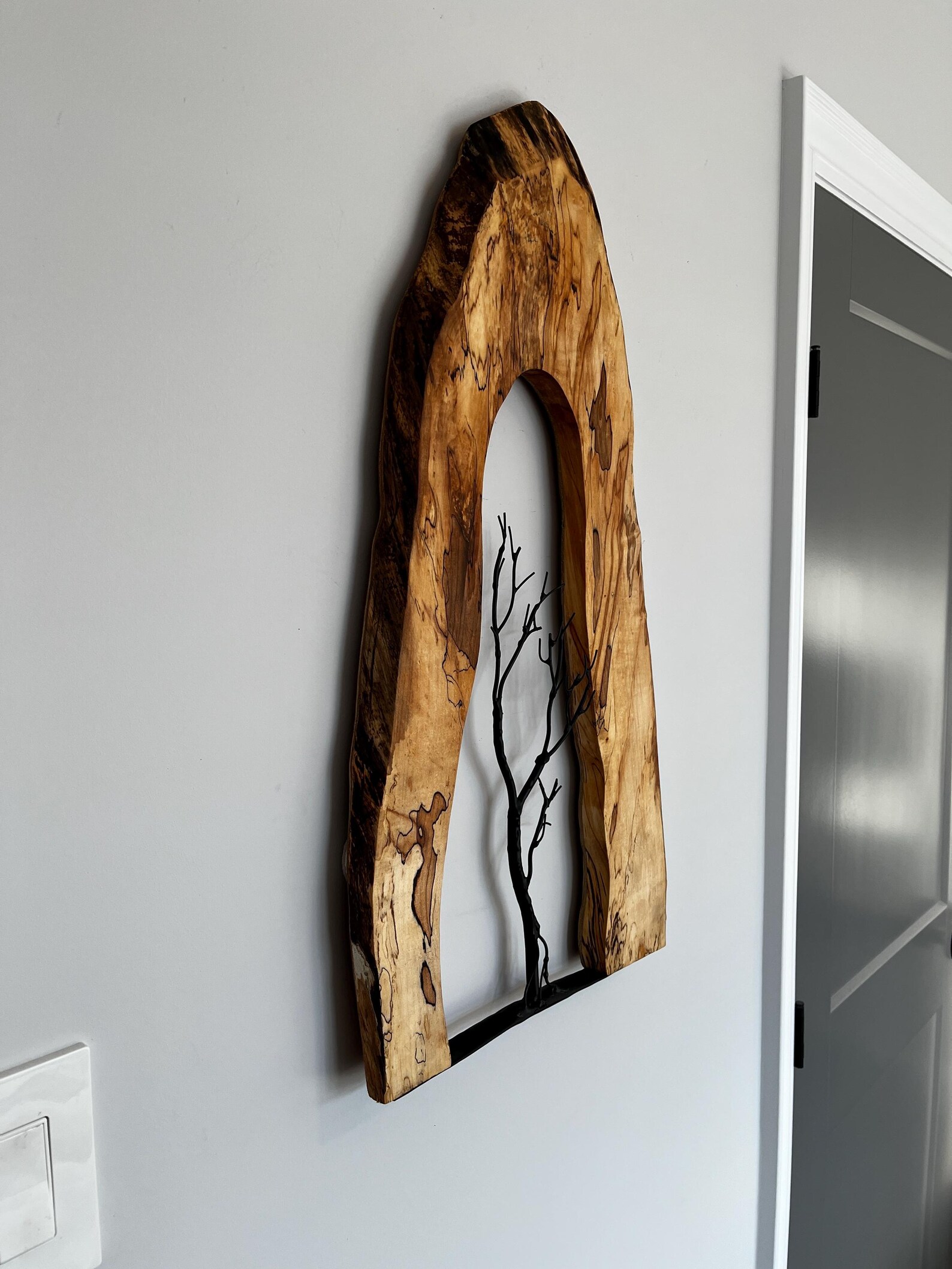 Spalted Maple Wood Wall Art, Welded Metal Tree Sculpture, Home Decor ...