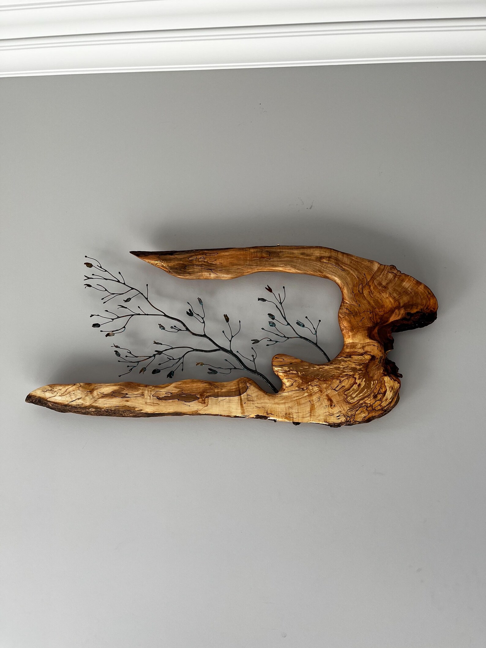 Spalted Maple Wood Wall Art, Welded Metal Tree Sculpture, Home Decor ...