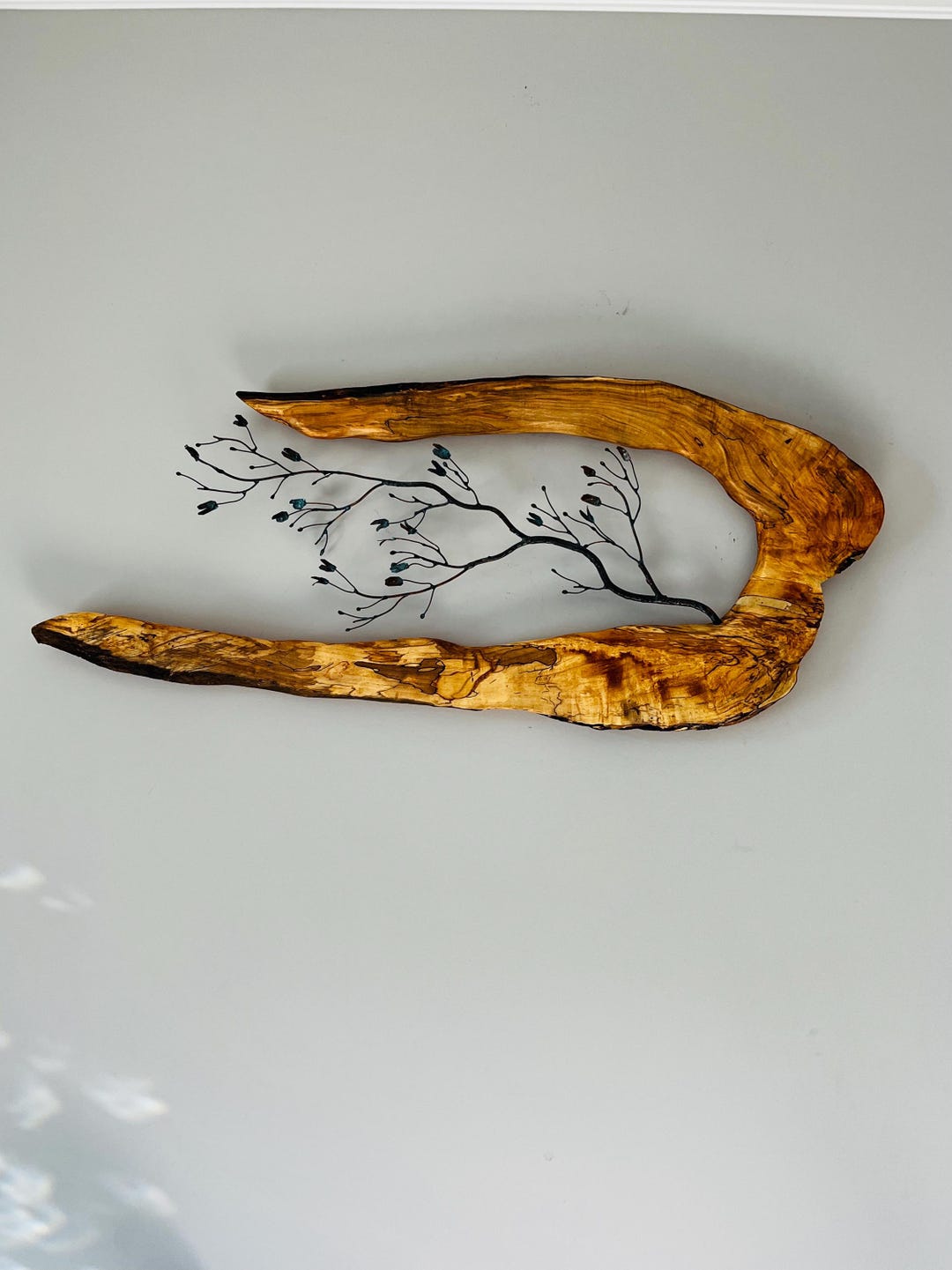 Spalted Maple Wood Wall Art, Welded Metal Tree Sculpture, Home Decor ...