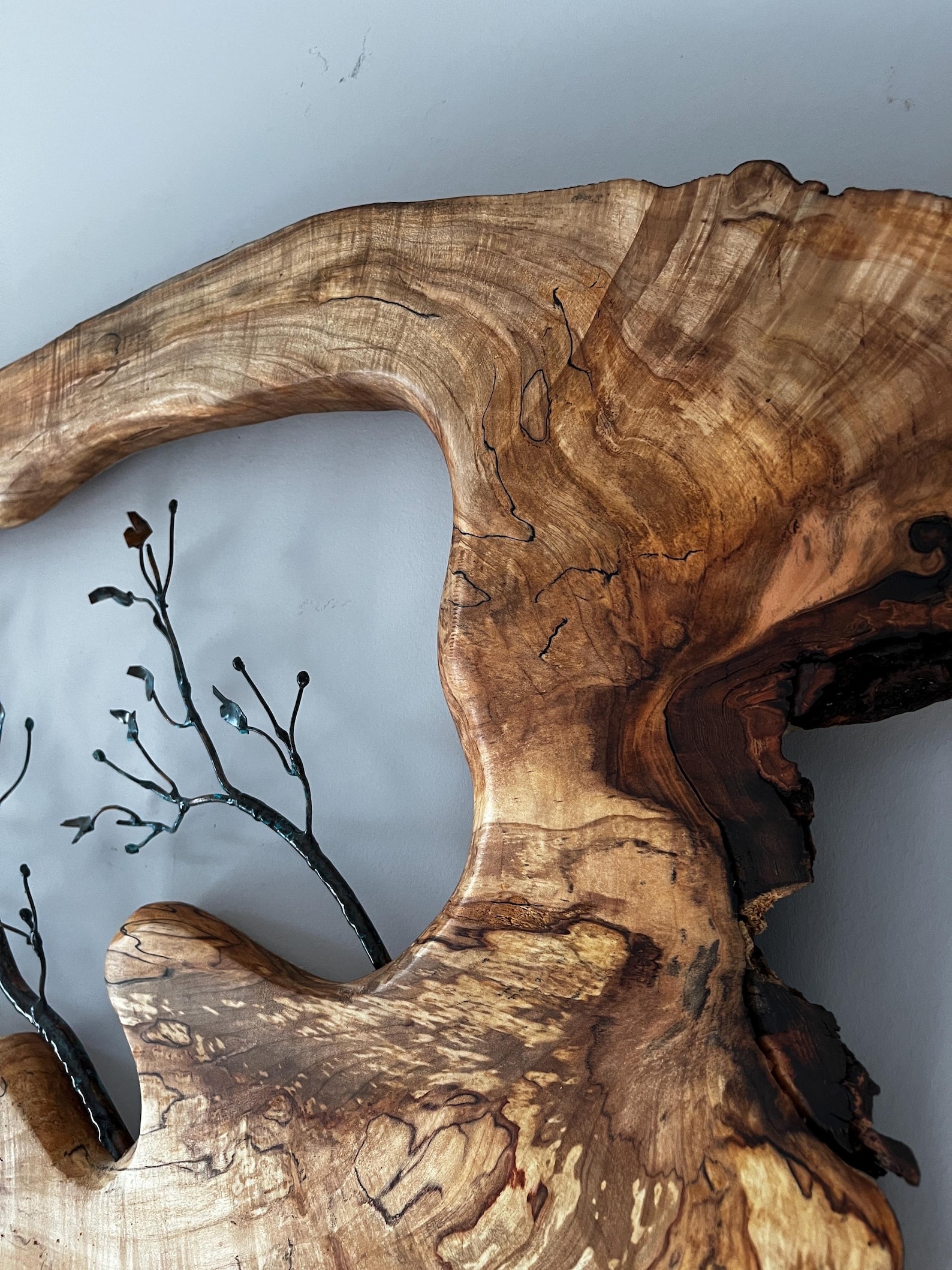 Spalted Maple Wood Wall Art, Welded Metal Tree Sculpture, Home Decor ...