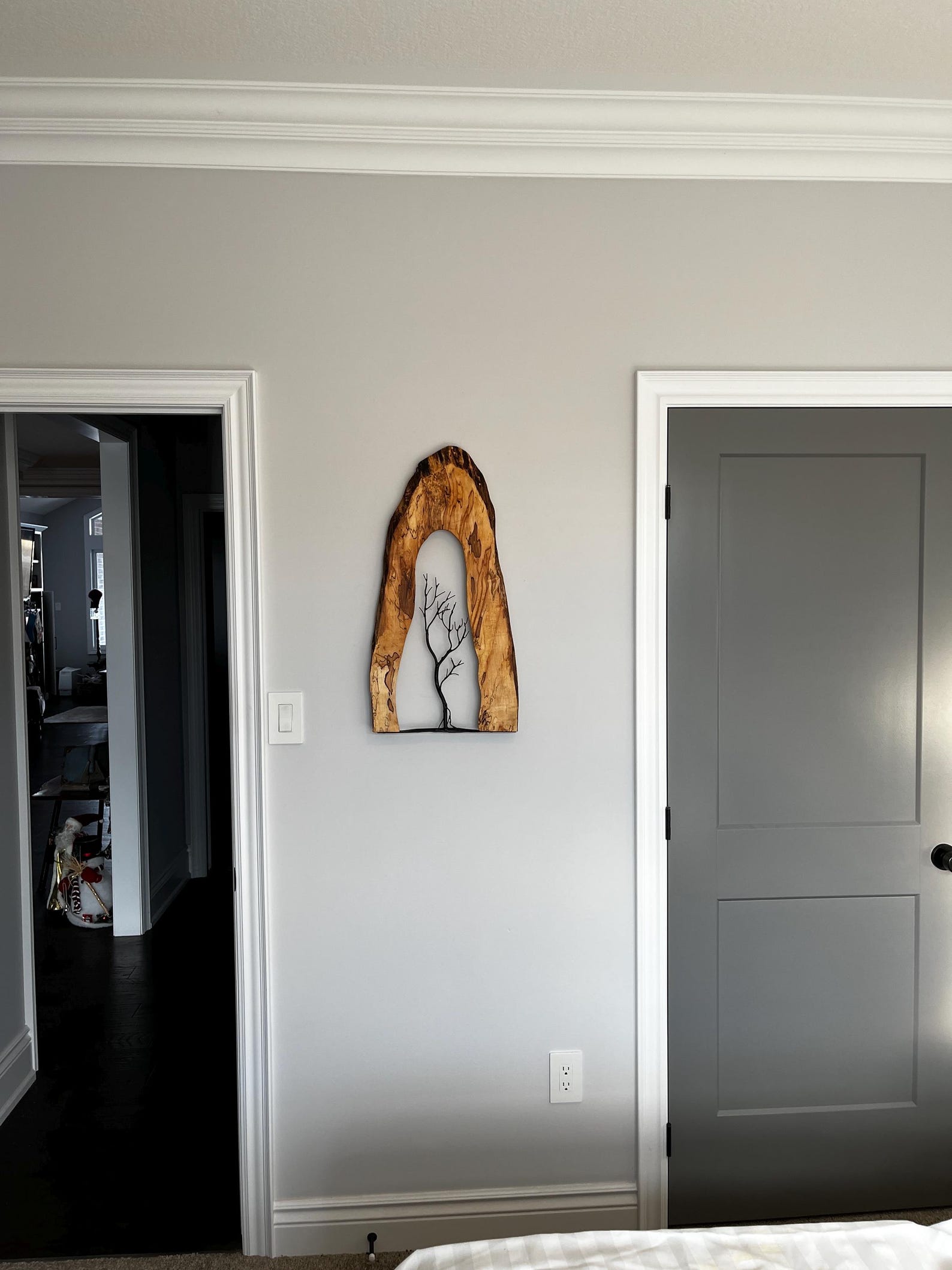 Spalted Maple Wood Wall Art, Welded Metal Tree Sculpture, Home Decor ...