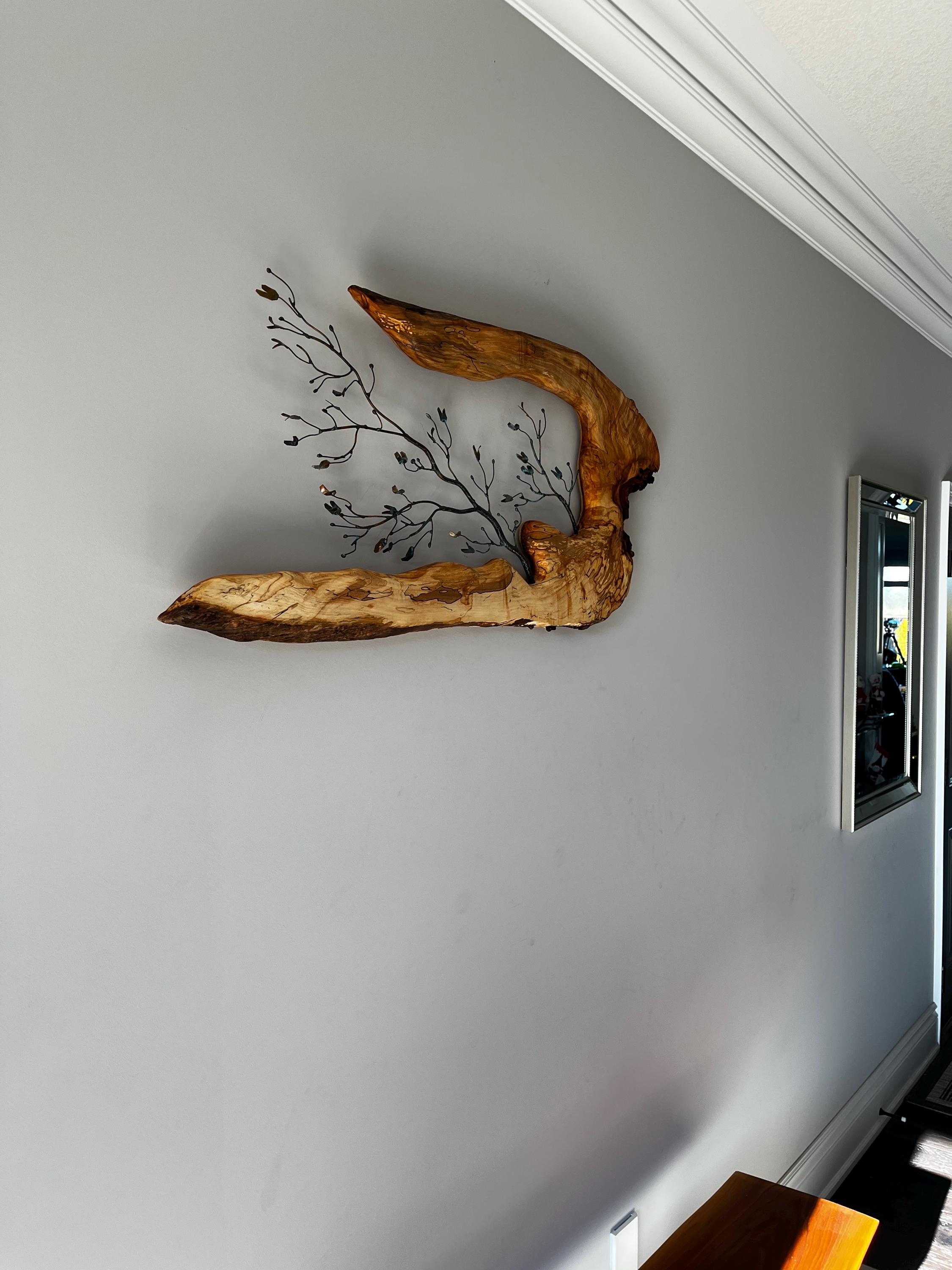 Spalted Maple Wood Wall Art, Welded Metal Tree Sculpture, Home Decor ...