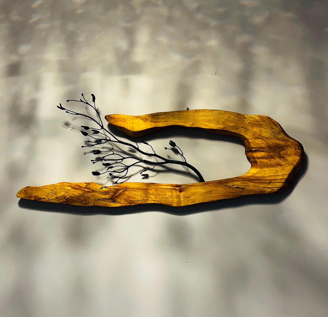Spalted Maple Wood Wall Art, Welded Metal Tree Sculpture, Home Decor ...