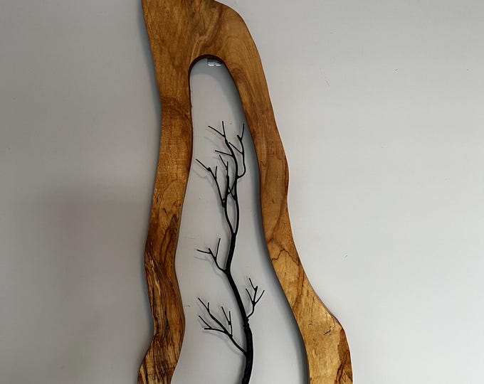 Spalted Maple Wood Wall Art, Welded Metal Tree Sculpture, Home Decor ...
