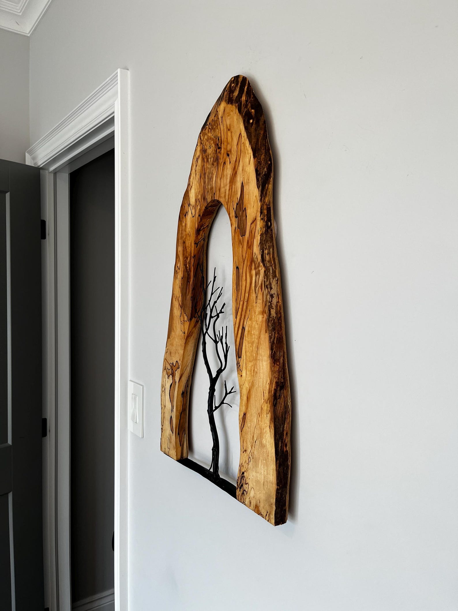 Spalted Maple Wood Wall Art, Welded Metal Tree Sculpture, Home Decor ...