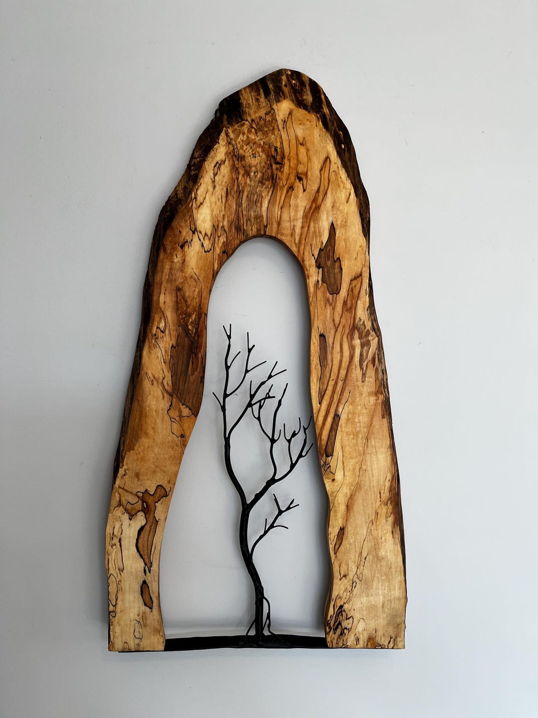 Spalted Maple Wood Wall Art, Welded Metal Tree Sculpture, Home Decor ...