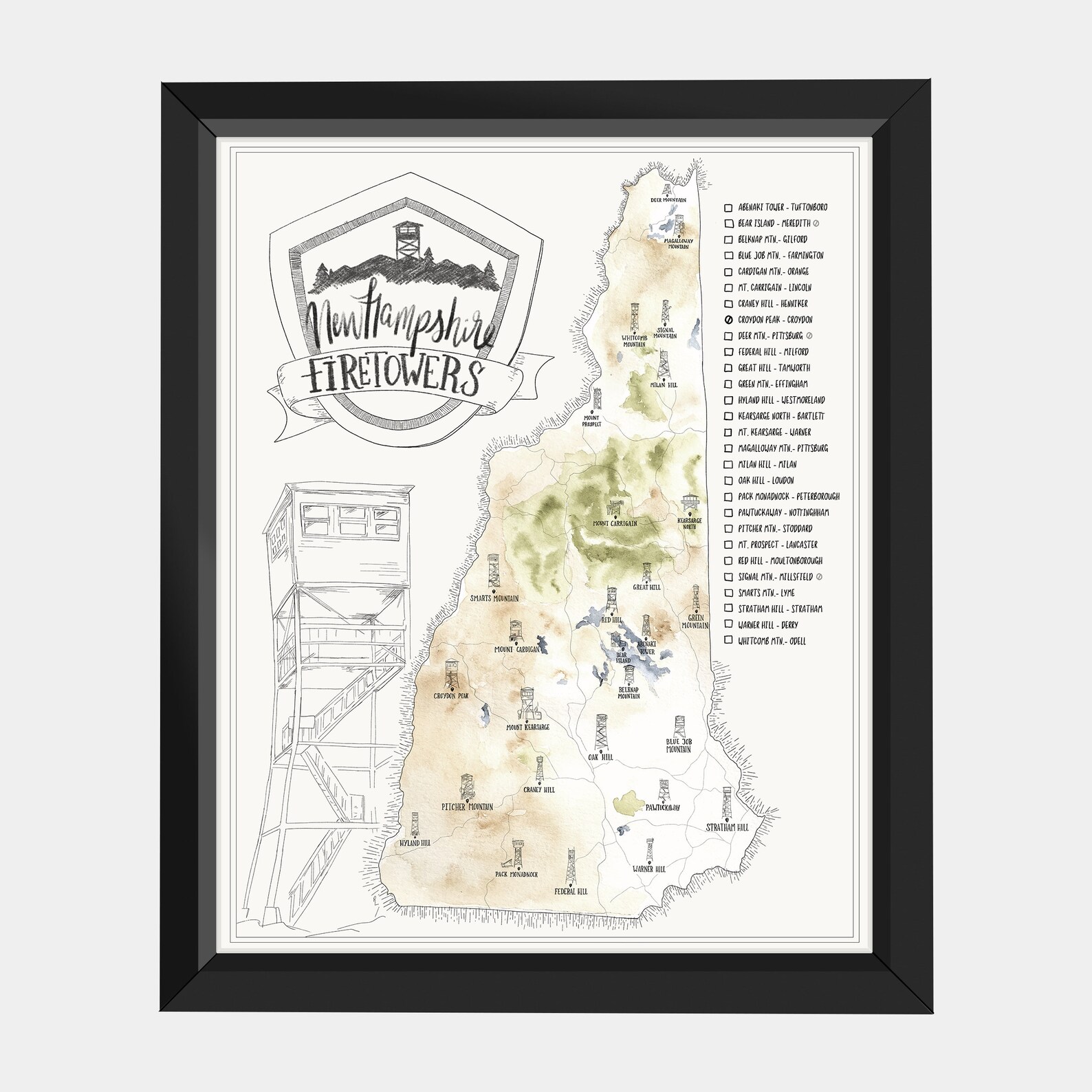 NH Fire Towers - Map Poster - Etsy