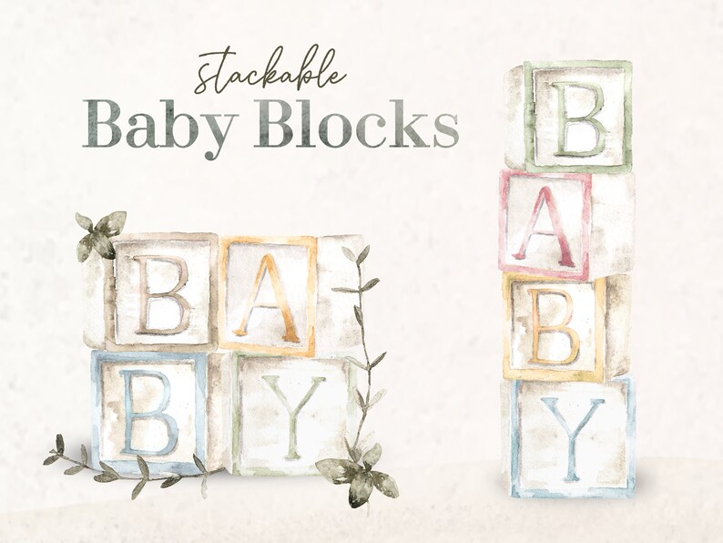 Baby ABC Blocks Watercolor Clipart - Gender Neutral Themed Baby Shower ...