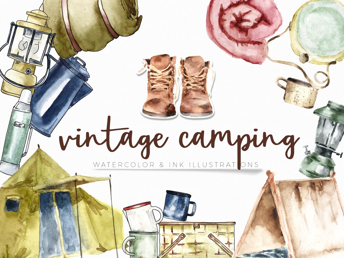 Vintage Camping Clipart Set Signs Classic Outdoor Pendleton Style ...