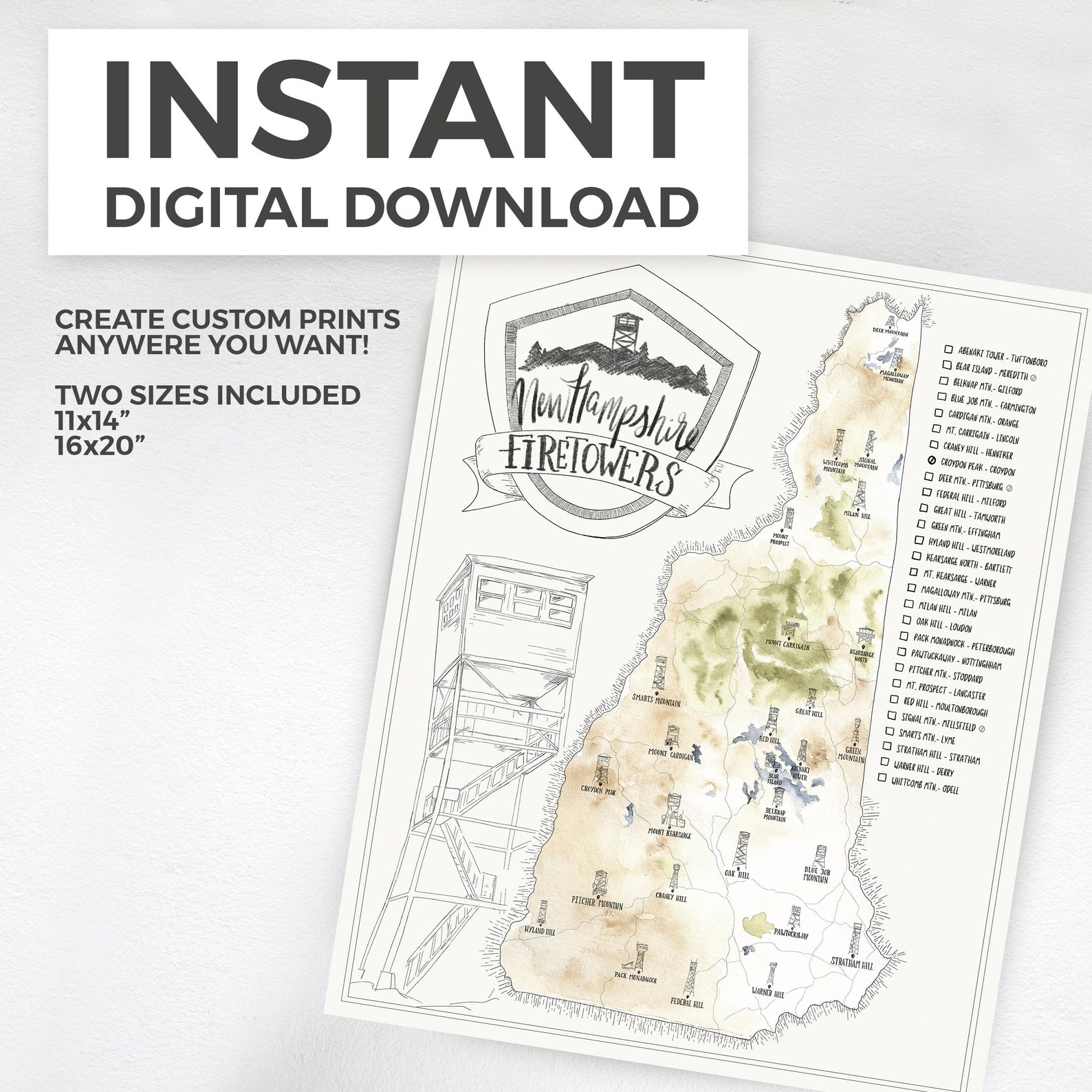 NH Fire Towers - Map Poster - Etsy