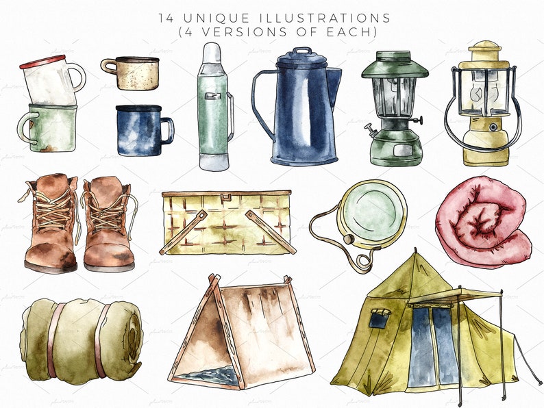 Vintage Camping Clipart Set - Signs - Classic Outdoor Pendleton Style ...