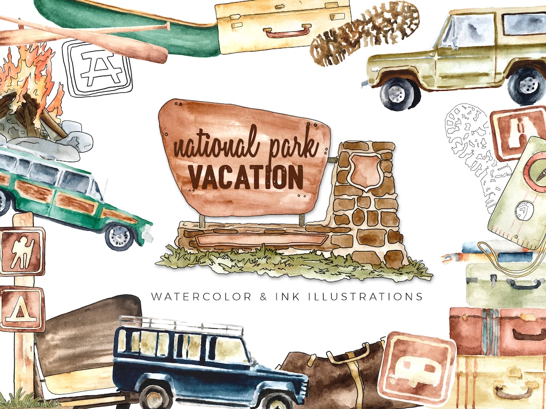 National Park Vacation Clipart Set - Signs - Vintage Camping and Road ...