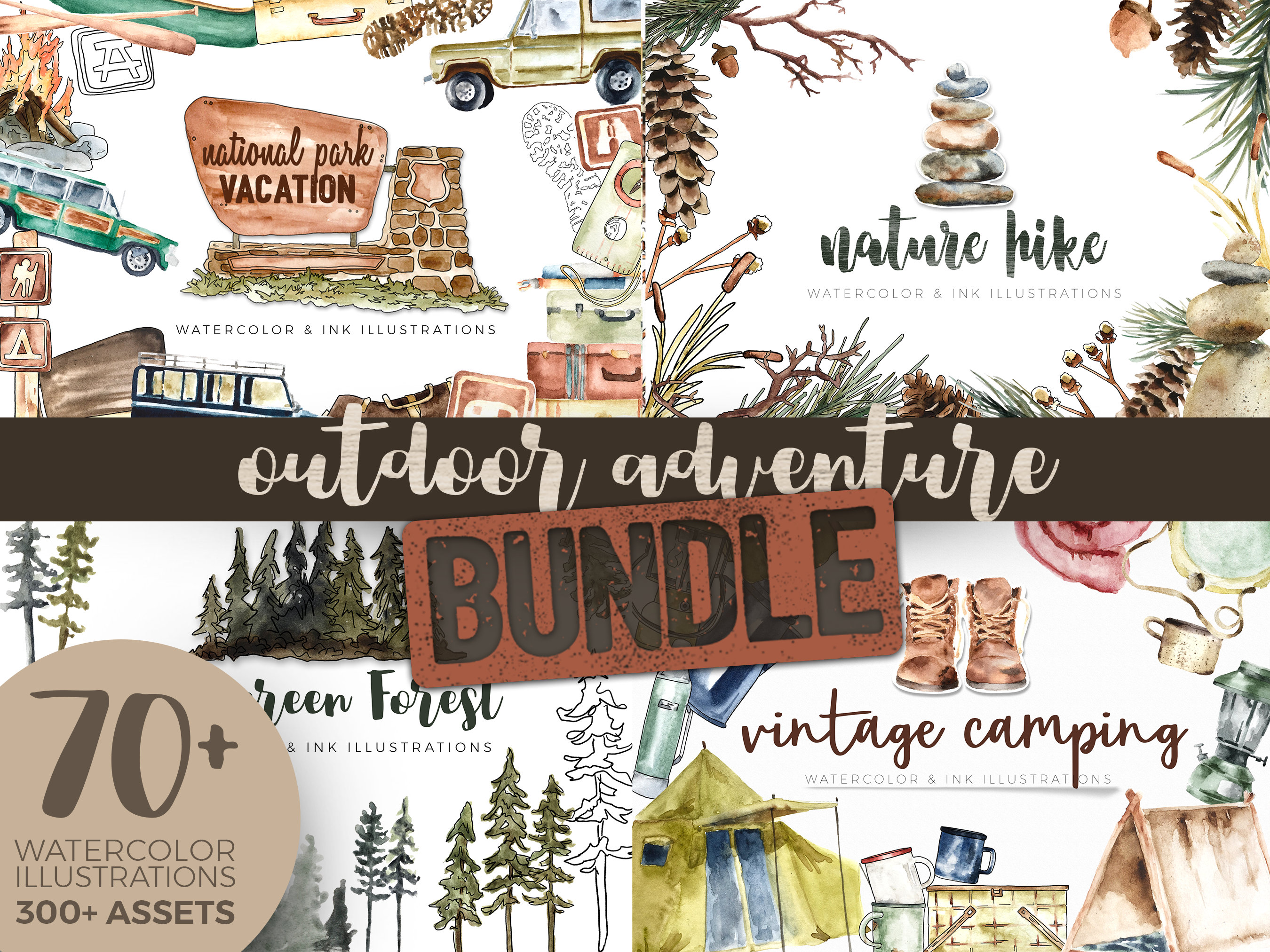 Outdoor Adventure Bundle Clipart Vintage Camping and National Park ...