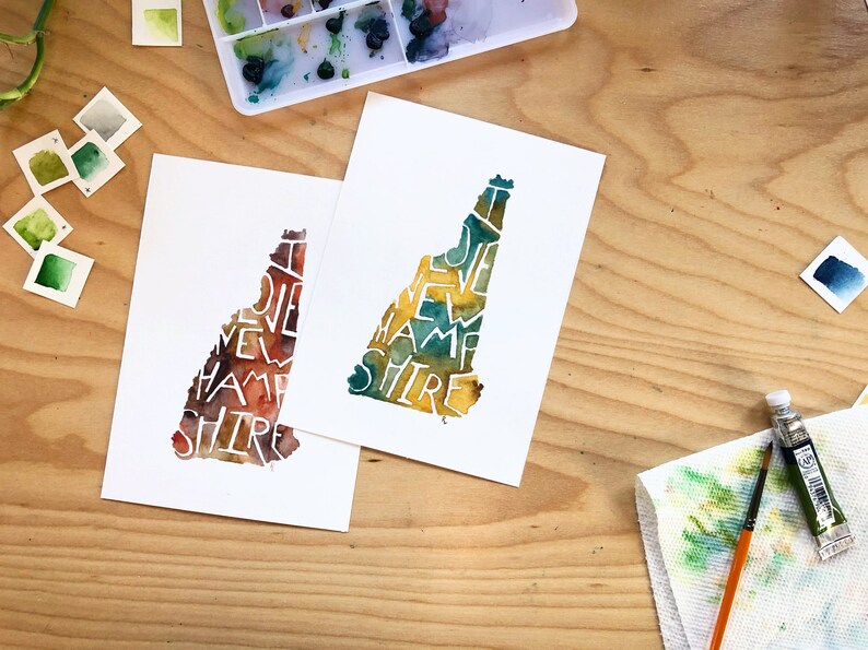 New Hampshire Watercolor Map Art Print – NH Hometown Gift (digital ...