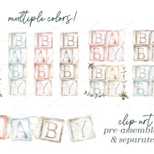 Baby ABC Blocks Watercolor Clipart - Gender Neutral Themed Baby Shower ...