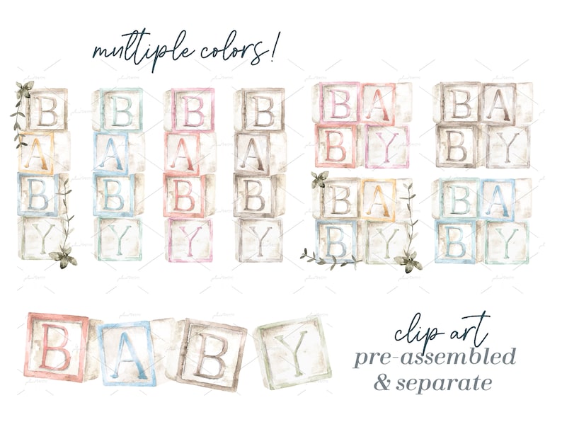 Watercolor Baby Blocks Clipart – Gender Neutral ABC Design (digital ...