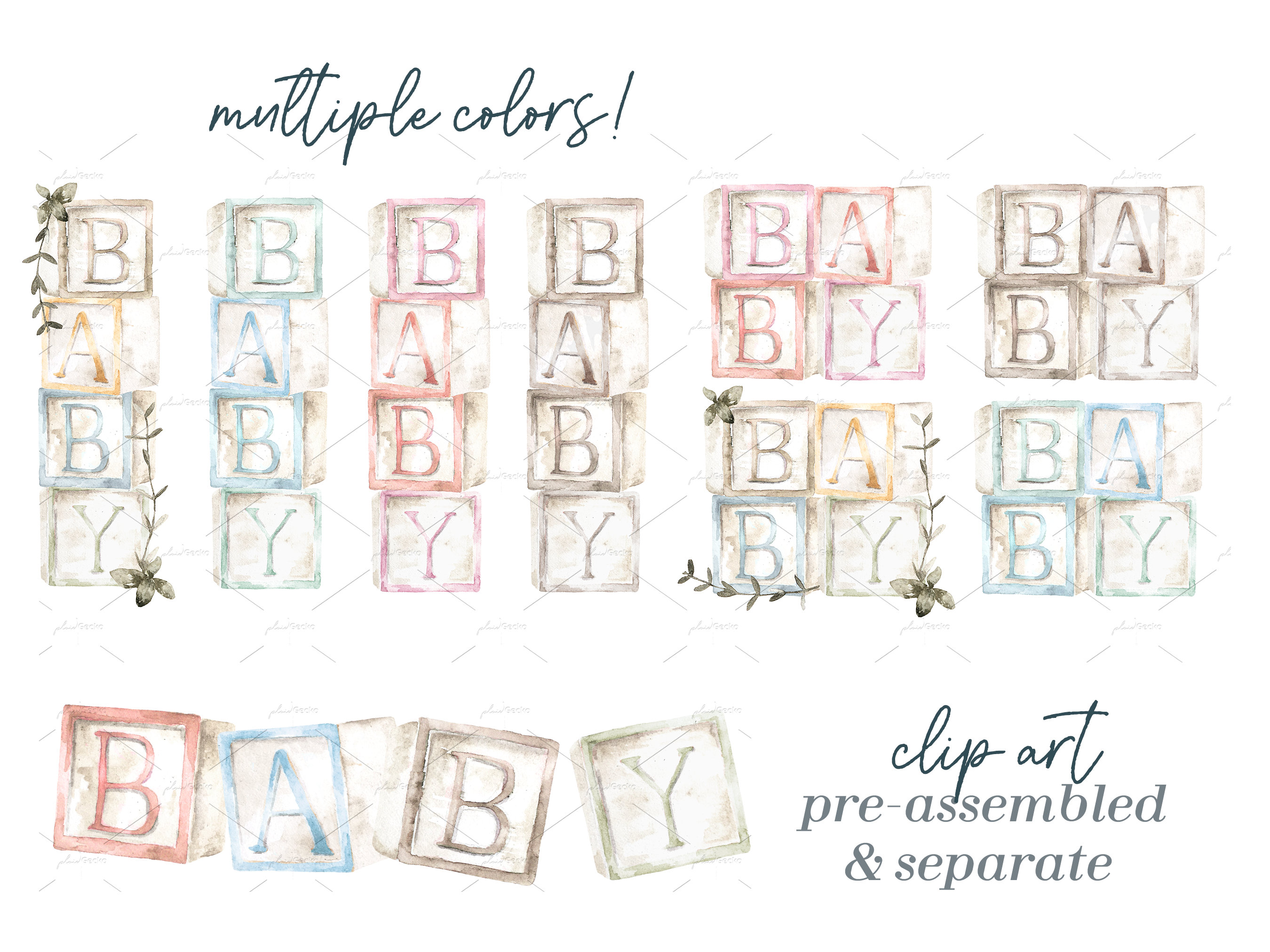 Baby ABC Blocks Watercolor Clipart - Gender Neutral Themed Baby Shower ...