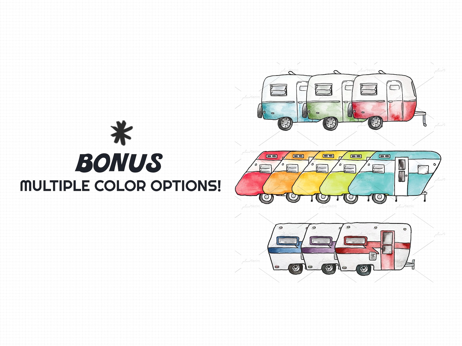 Vintage Retro Camper Watercolor Illustration Clipart Digital Download ...