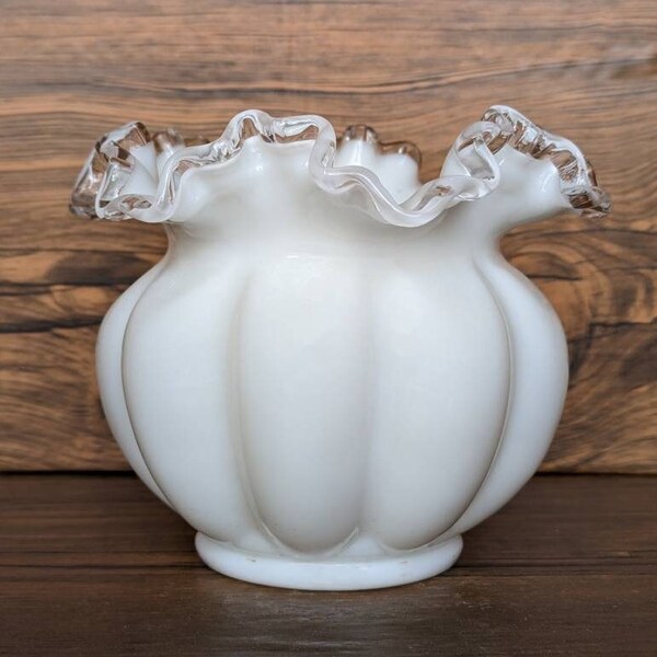 Fenton Milk Glass Melon Vase - Etsy