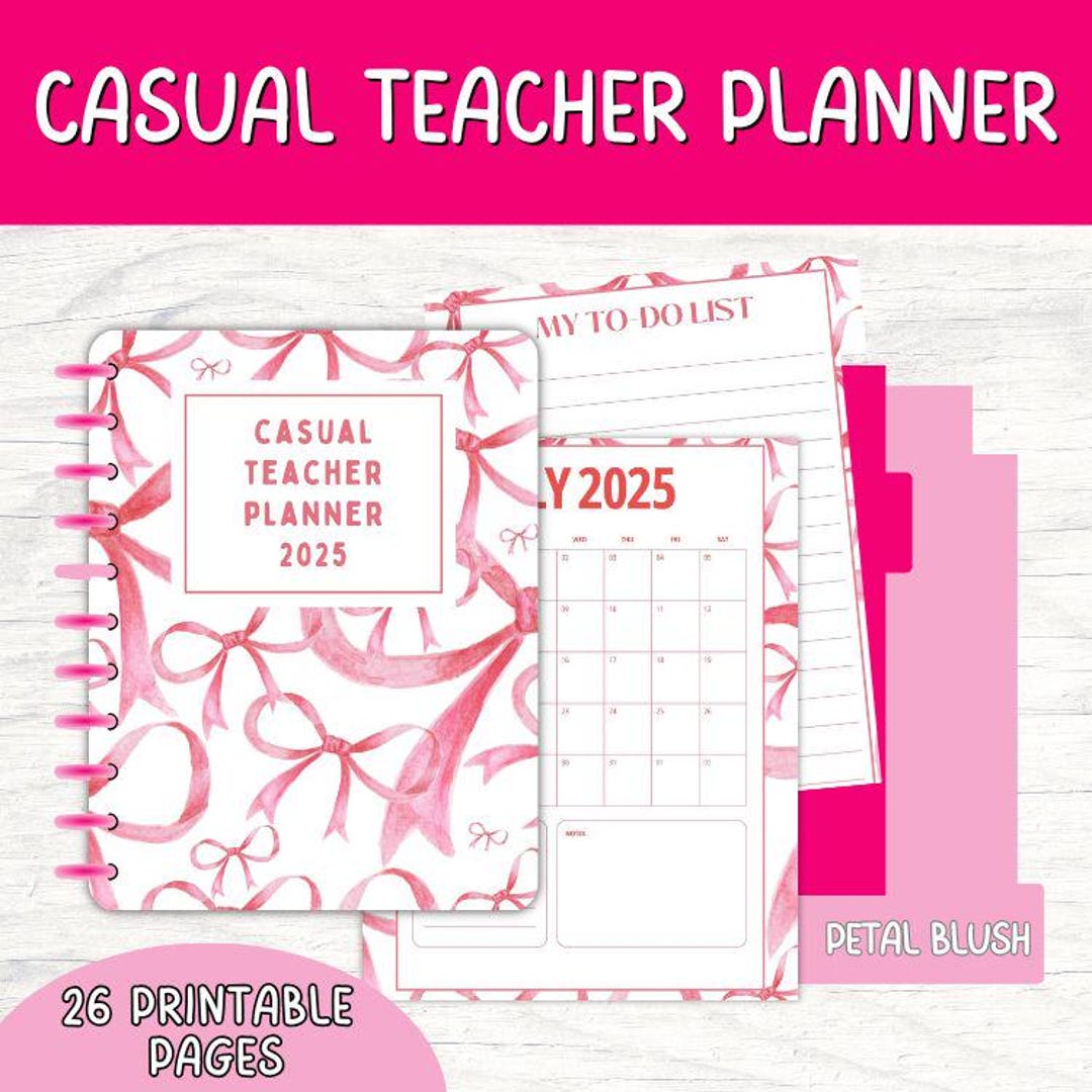 2025 Casual Teacher Planner (petal Blush) – 26-page Printable Planner ...