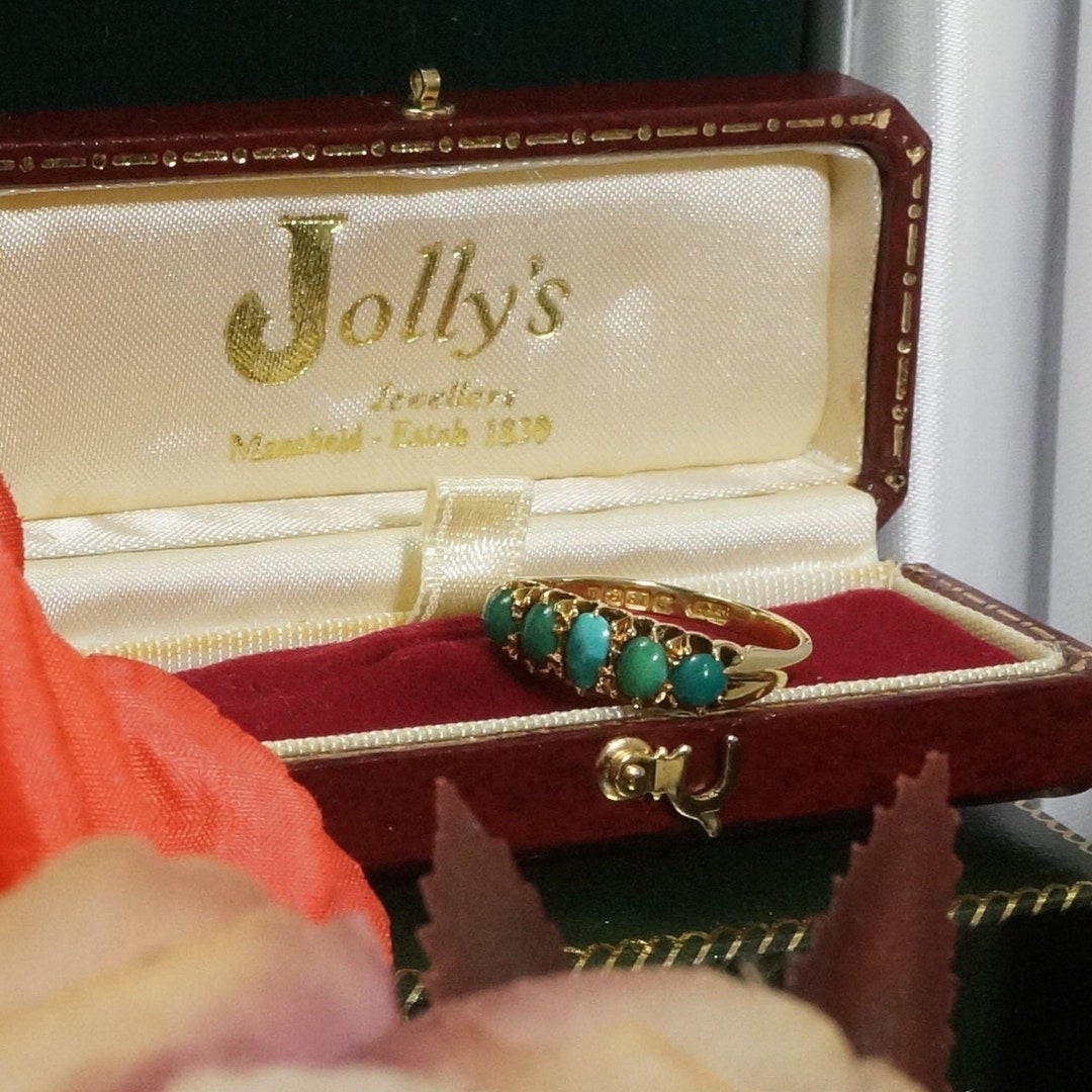 Antique 1919 Turquoise 18K Yellow Gold Eternity Band - Etsy