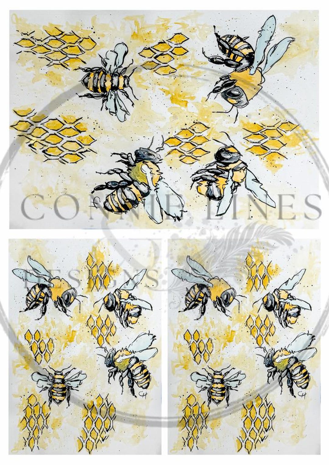Connies Lines and Designs Multiple Busy Bees A4 Decoupage Paper, Spring ...