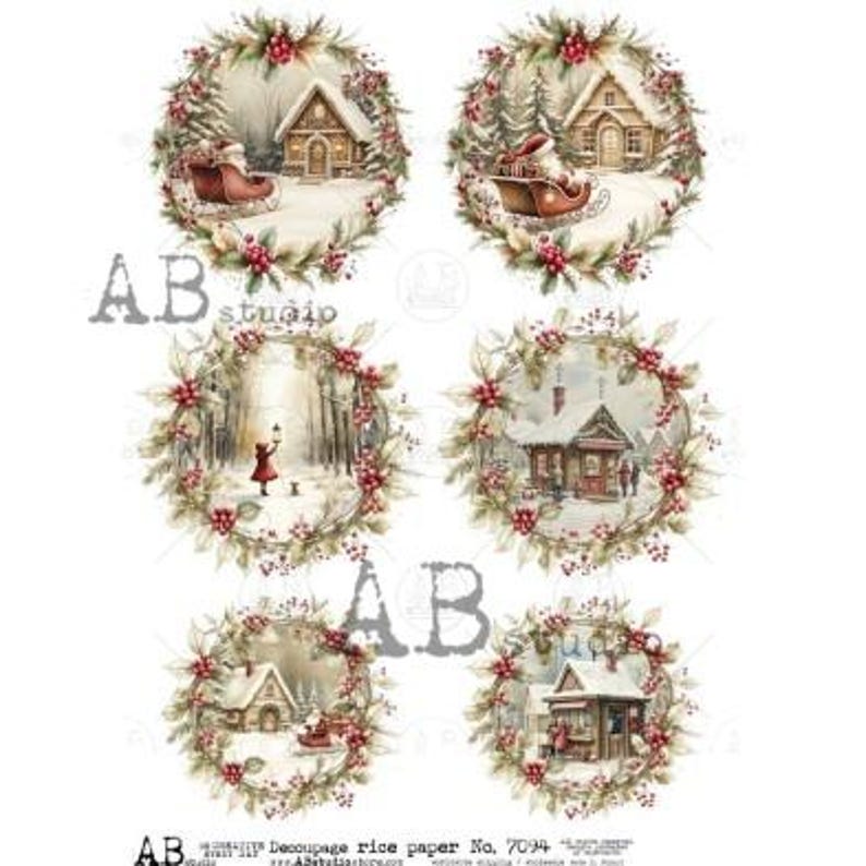 AB Studios Winter Village Scenes A4 Decoupage Paper, Christmas, Vintage ...