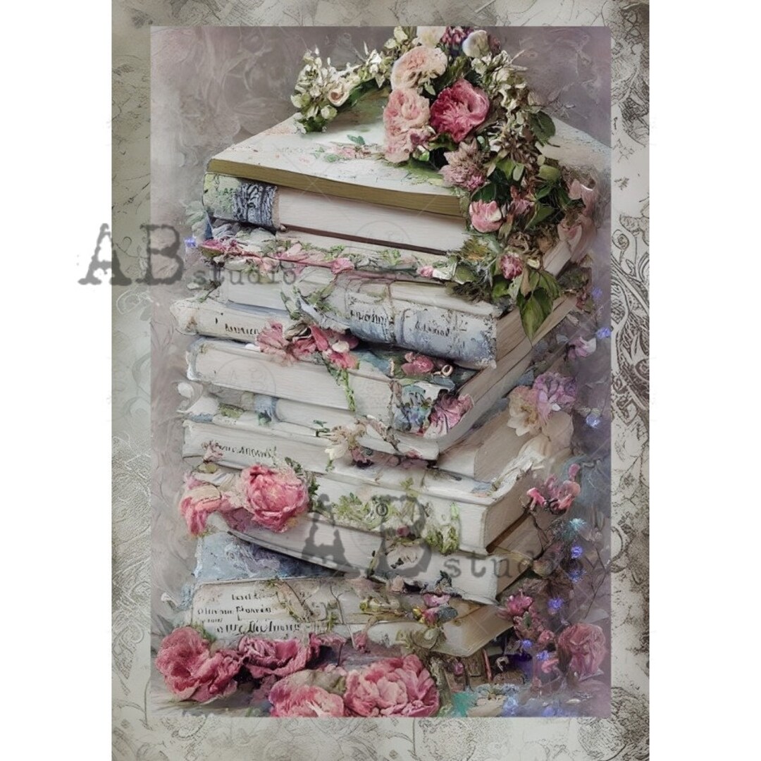 AB Studios Shabby Chic Stack of Books A4 Decoupage Paper, Vintage, Rice ...