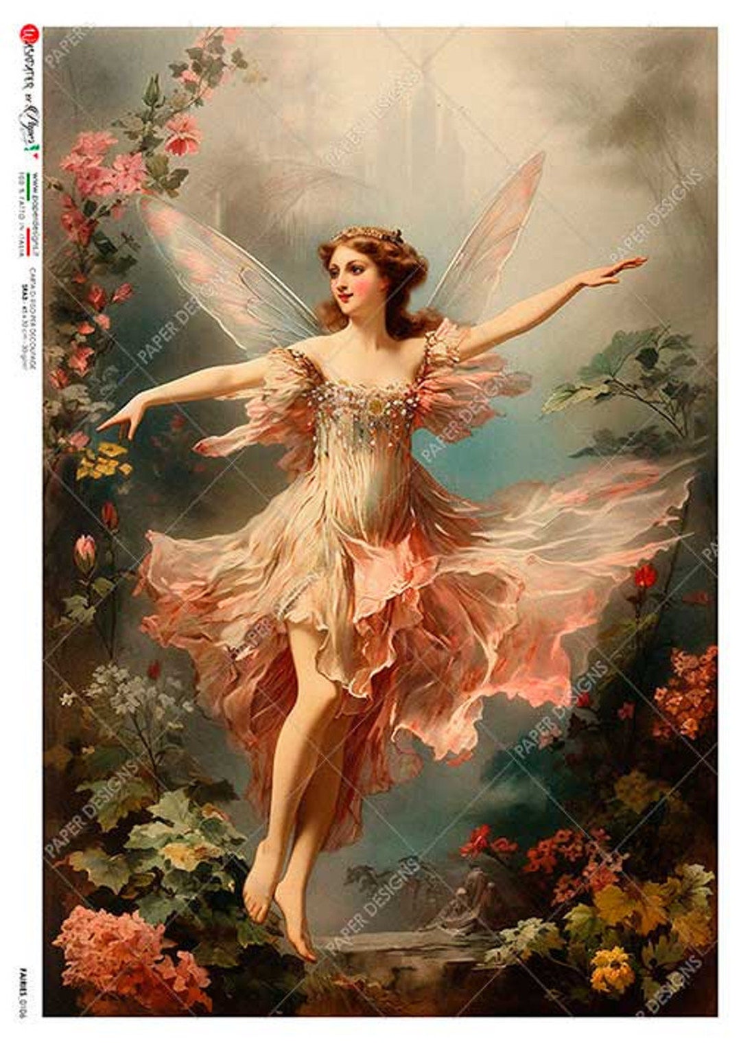 Paper Designs Fairy Floating in the Garden A4 Decoupage Paper, Floral ...