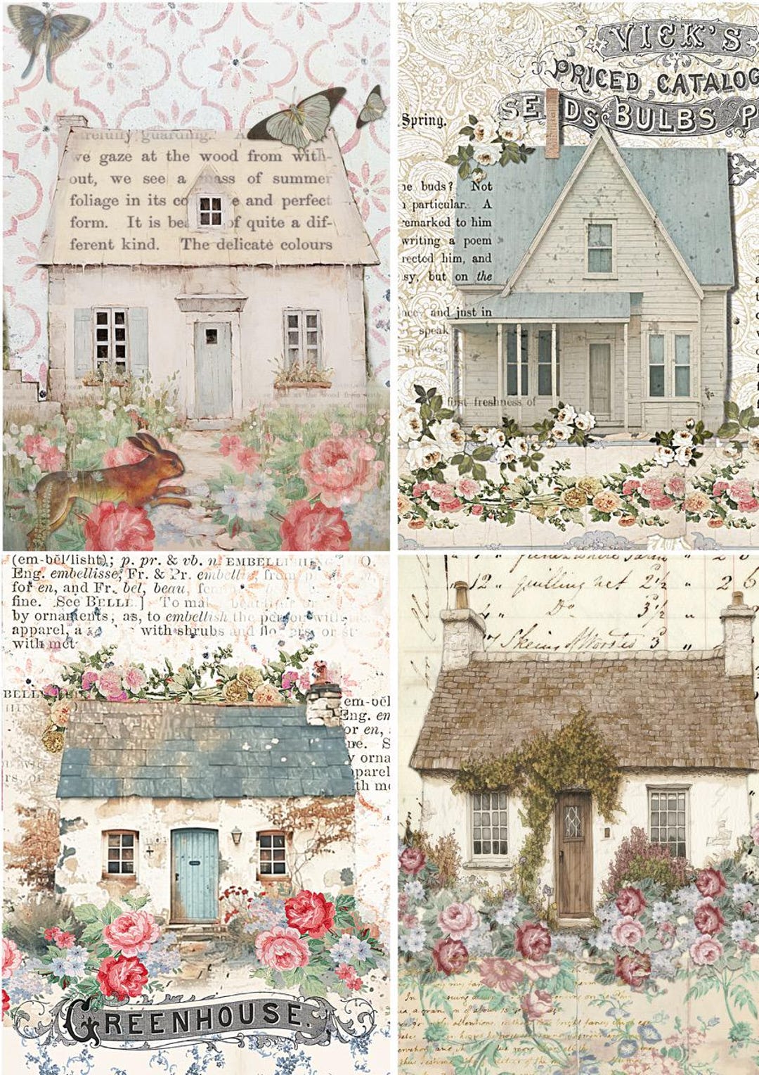 Decoupage Queen Ellen J Goods Cottage 4 Pack A3 (single 16.5 X 11.7 ...
