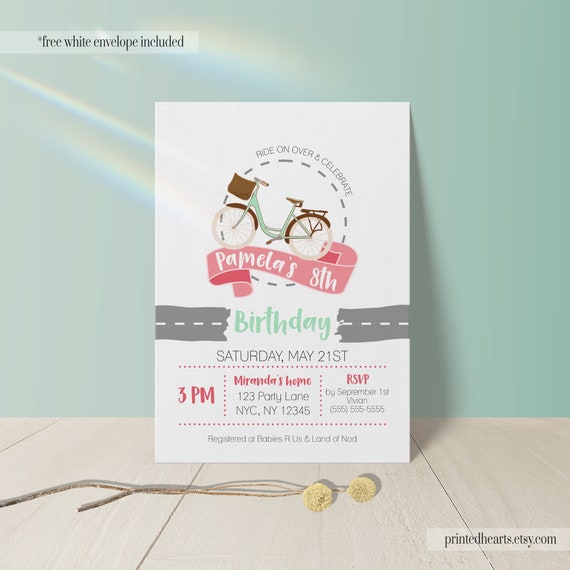Ride On Over & Celebrate - Bicycle Birthday Party Invitations - Bike ...