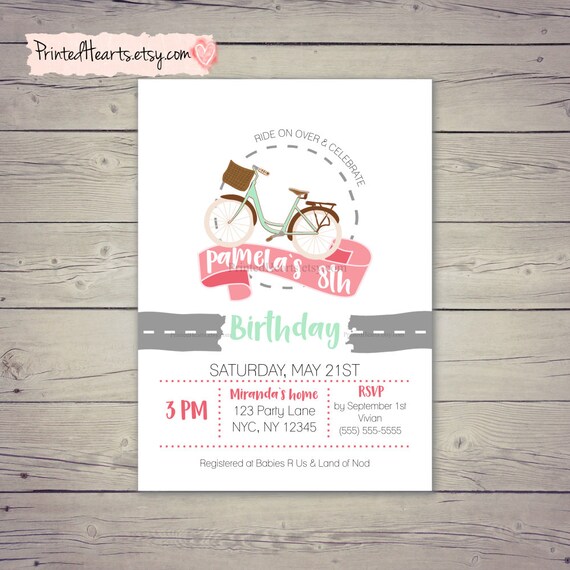 Ride On Over & Celebrate - Bicycle Birthday Party Invitations - Bike ...