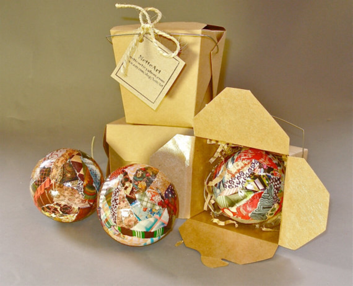 Handmade, Paper Mache Christmas Tree Ornament- Crazy Quilt 3 Inch Multi ...