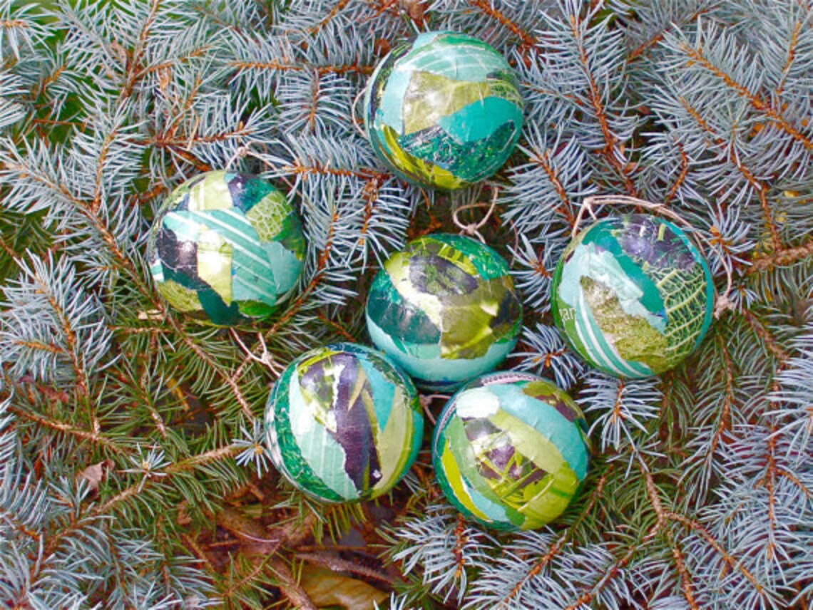 Handmade Paper Mache Christmas Tree Ornament jade Green Large 3 Inch ...