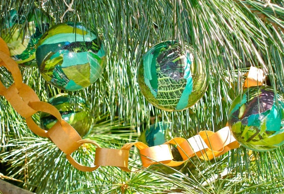 Handmade, Paper Mache Christmas Tree Ornaments- Jade Green 2 & 1/2 Inch ...