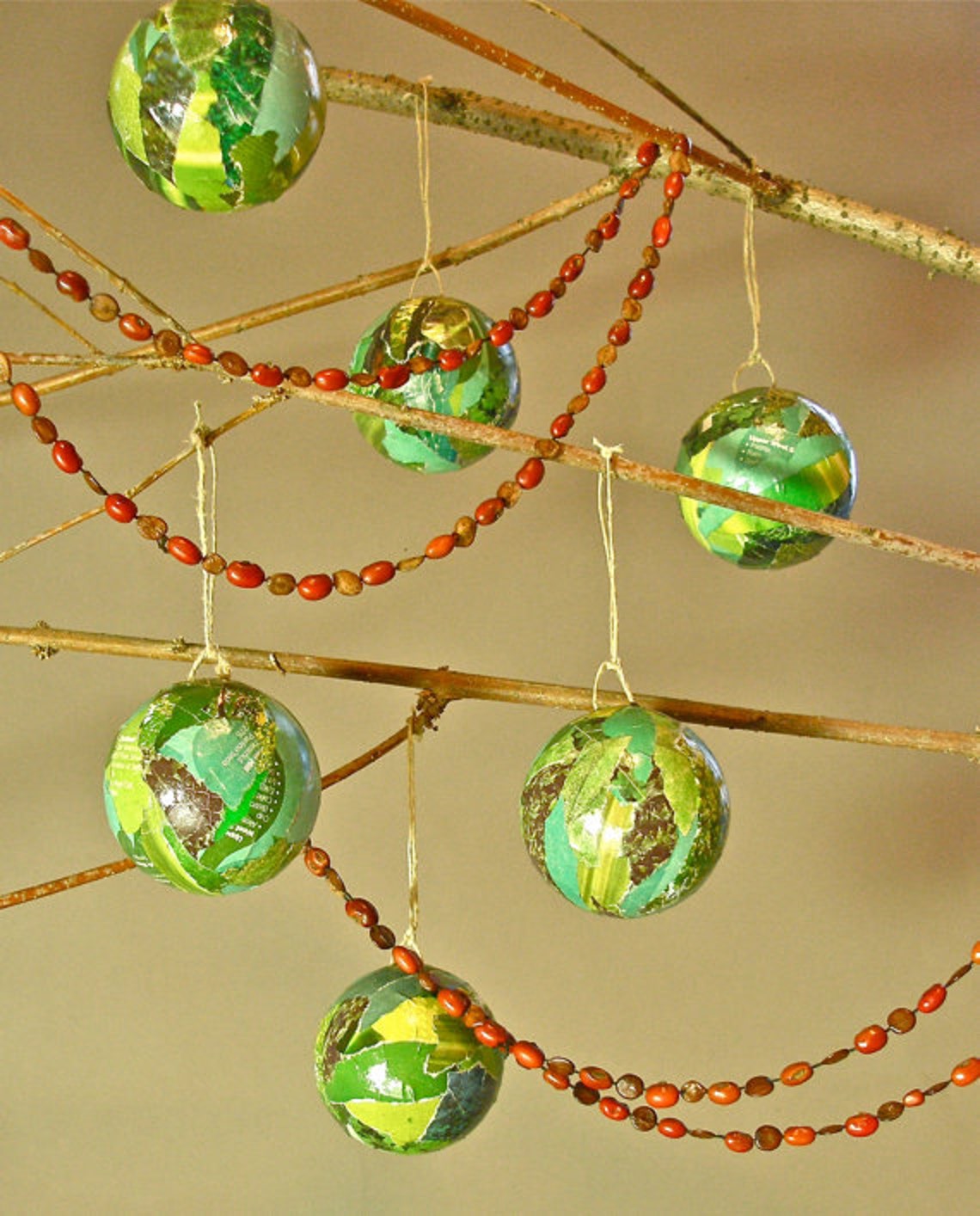 Handmade, Paper Mache Christmas Tree Ornaments Jade Green 2 & 1/2 Inch ...
