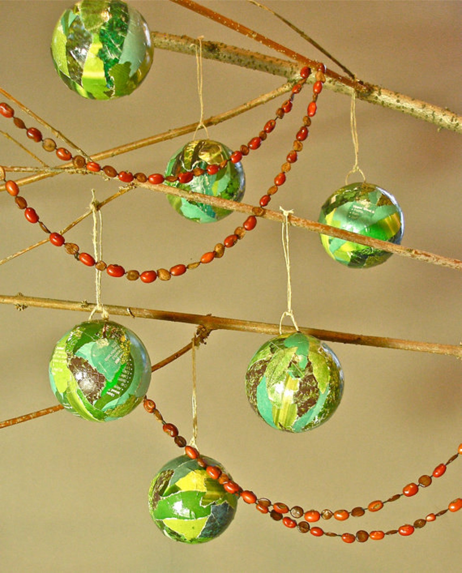 Handmade, Paper Mache Christmas Tree Ornaments- Jade Green 2 & 1/2 Inch ...