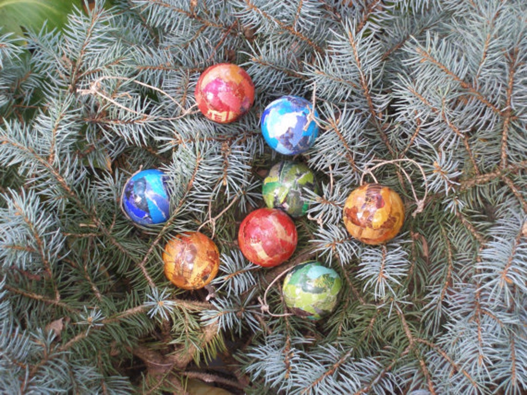 Handmade, Paper Mache Christmas Tree Ornaments- Small 1 & 1/2 Inch ...