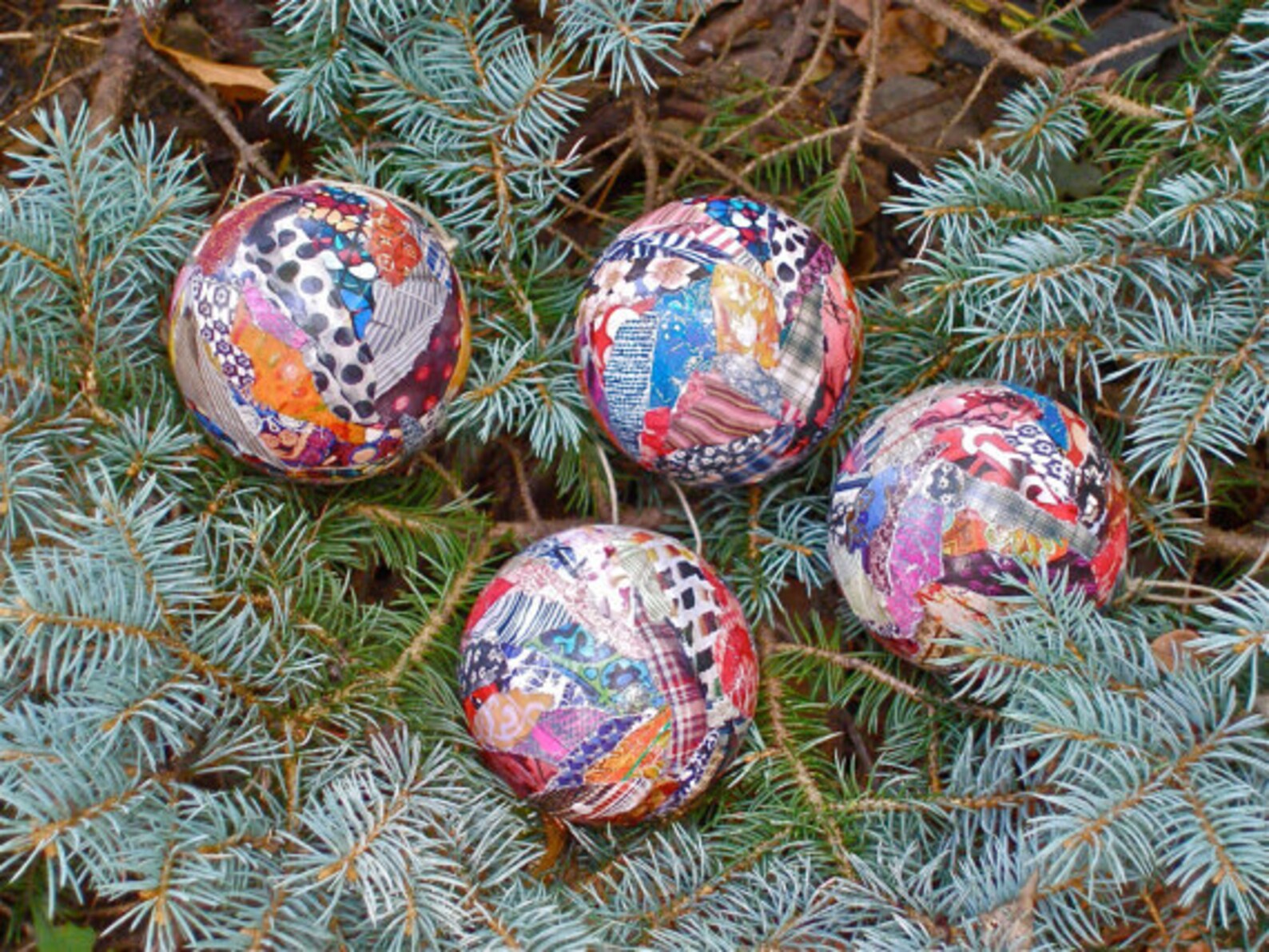Handmade, Paper Mache Christmas Tree Ornament- Crazy Quilt 3 Inch Multi ...
