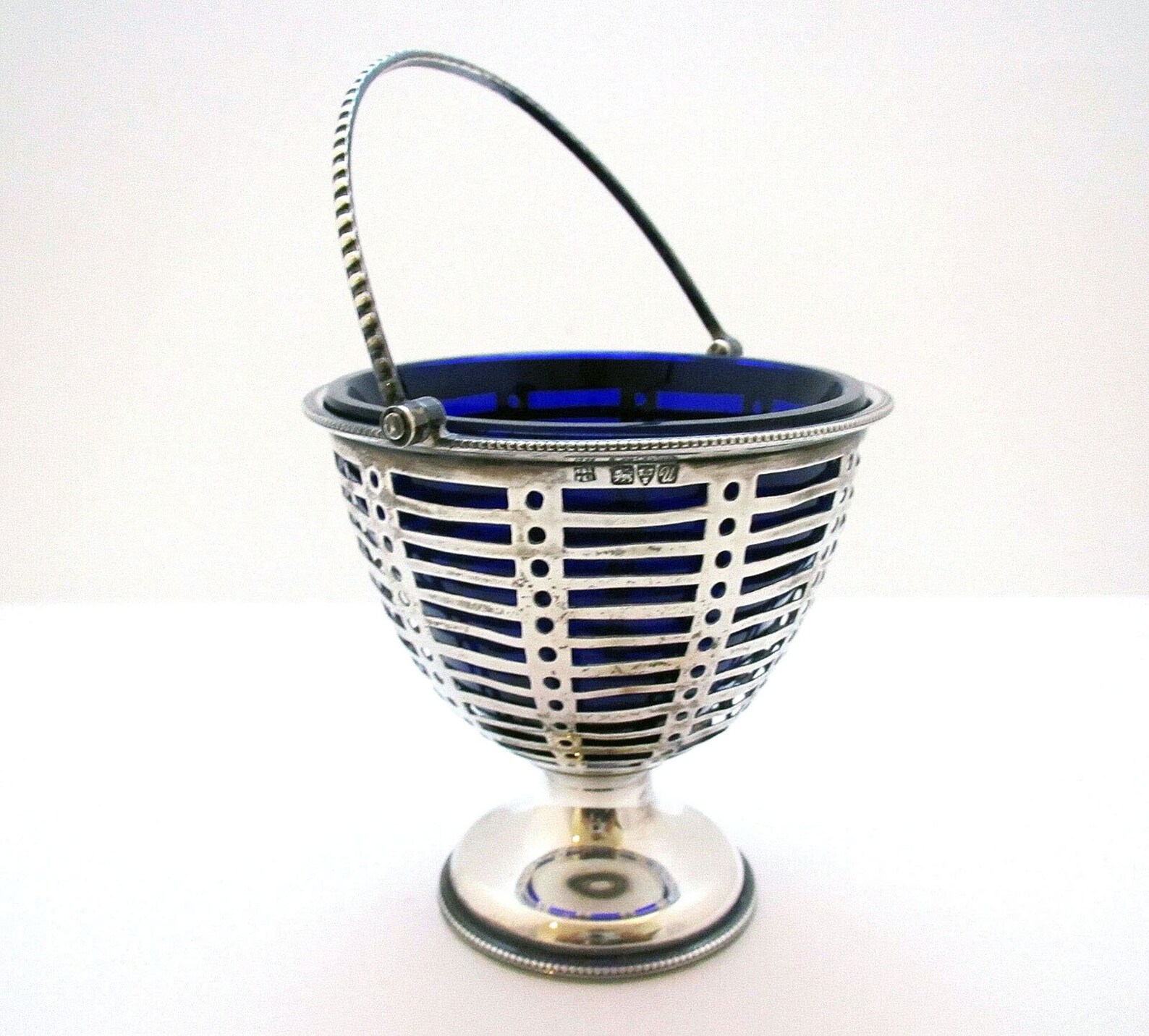 Antique English Chester Solid Sterling Silver Sugar Basket Bon Bon Blue ...