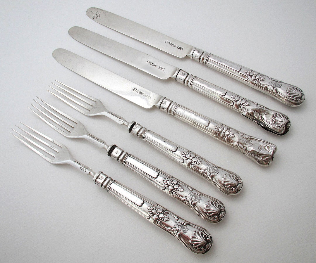 3 Pairs Antique English Sheffield Georgian 1835 Sterling Silver Dessert ...
