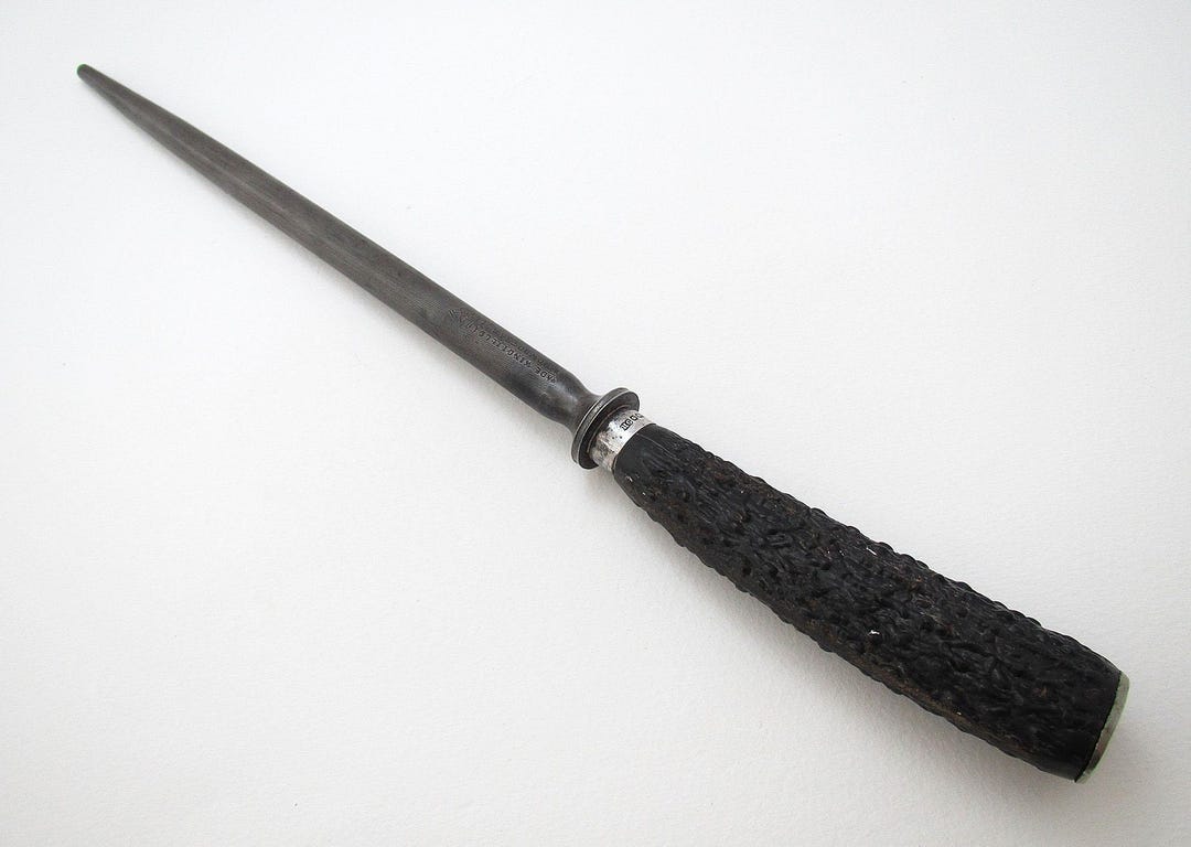 Antique Edwardian Sheffield Sharpening Steel Rod Meat Carving Sharpener ...