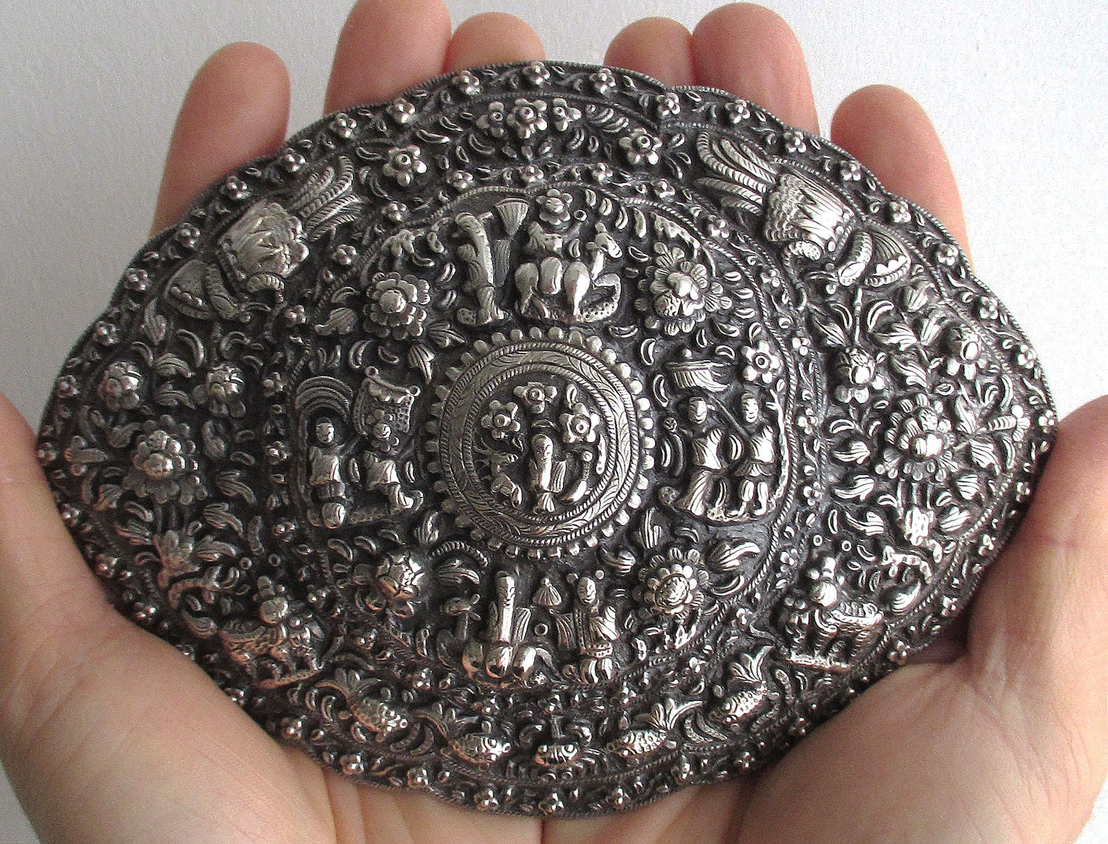 Antique Straits Chinese Silver Belt Buckle: Shoulao & Eight Immortals ...