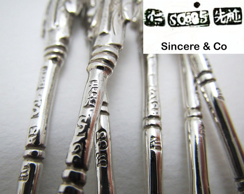 Six Sincere & Co Antique Chinese Export Figural Solid Silver Tea Spoons ...