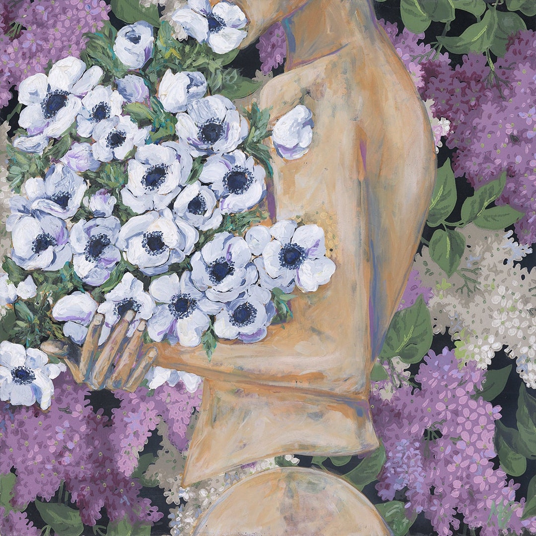 Purple Girl With Anemones Print - Etsy