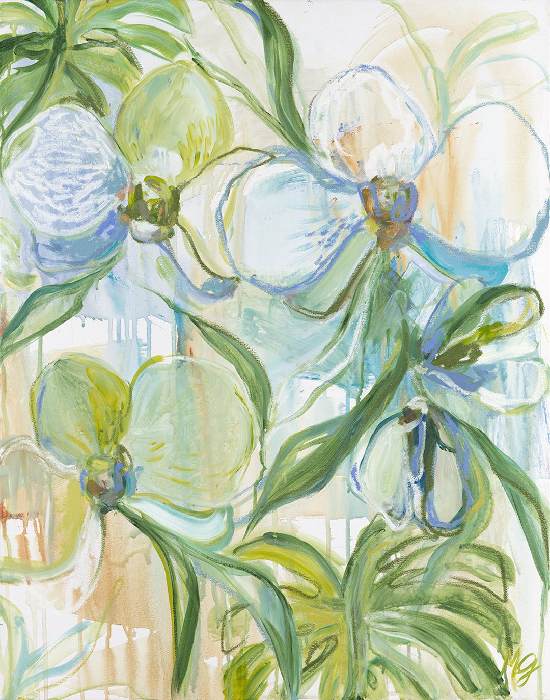 Blue Orchid & Monstera Print - Etsy