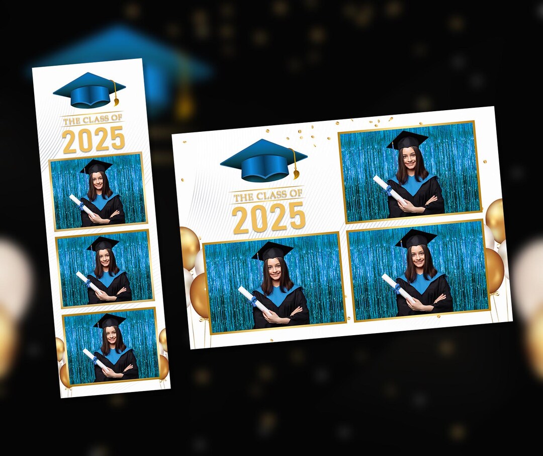 Cyan Graduation Photo Booth Template: 2x6 Strip & 4x6 PNG PSD (digital ...